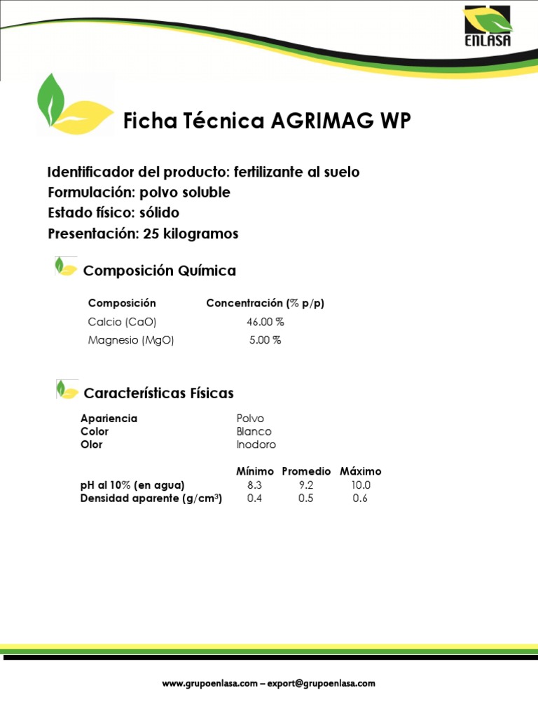 Ficha Técnica Agrimag WP, 2021 | PDF | Fertilizante | Suelo