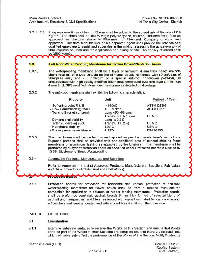 Anti Root Waterproofing System Specification | PDF