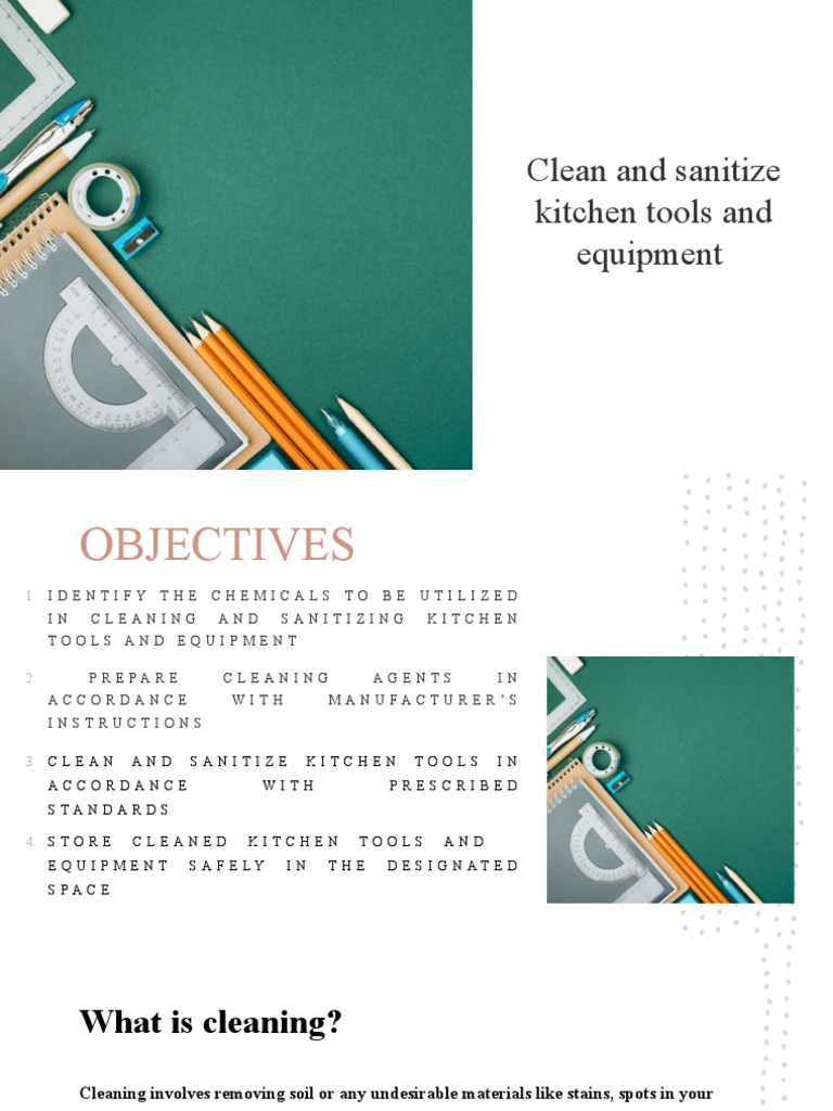 Q1 W2 Clean And Sanitize Kitchen Tools And Equipment Pdf Chemistry
