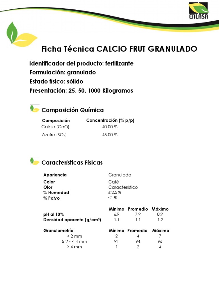 Ficha Técnica Calcio Frut 40%-15% | PDF | Calcio | Fertilizante