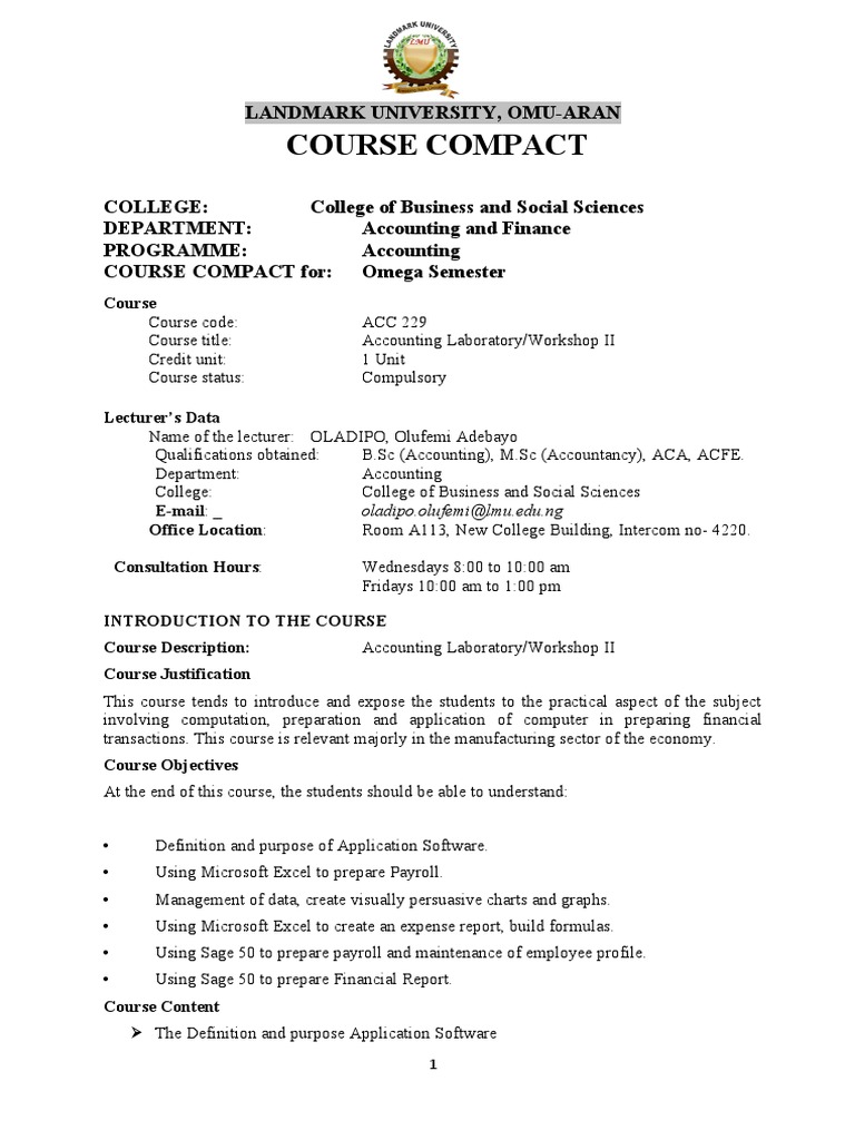 ACC 229 Course Compact | PDF | Accounting | Microsoft Excel