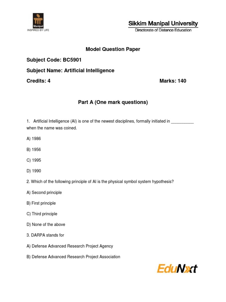 AI Model Question Paper BC5901 | PDF | First Order Logic | Artificial ...