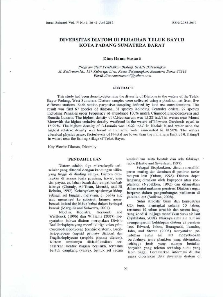ID Diversitas Diatom Di Perairan Teluk Bayu | PDF