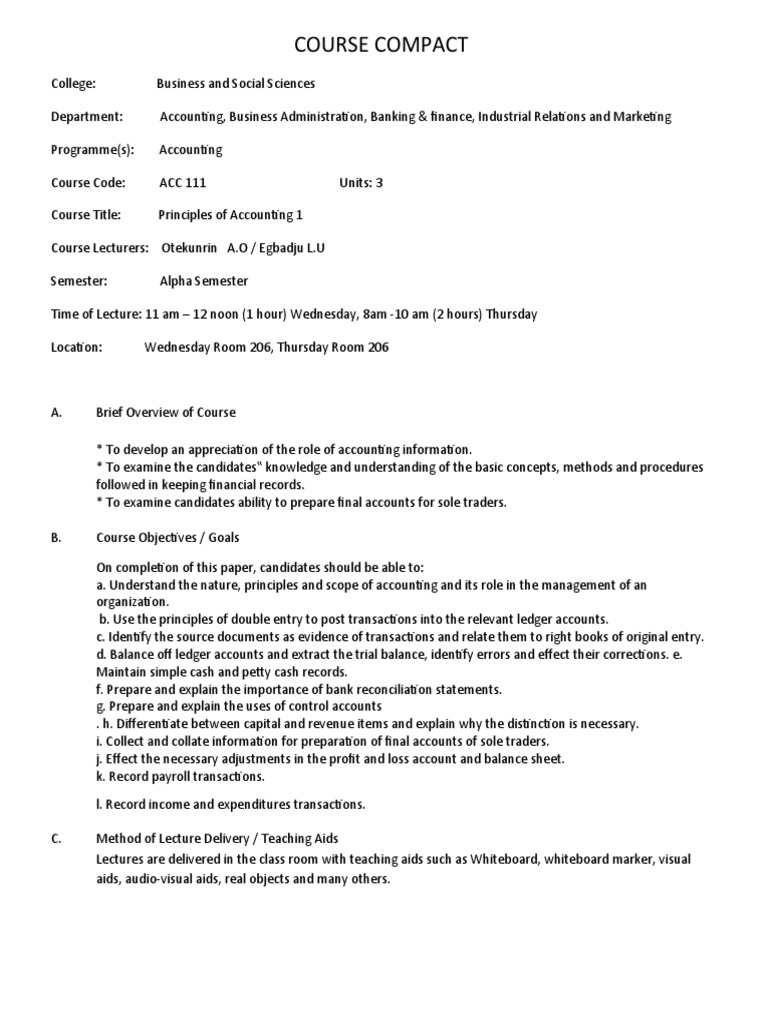 ACC111 Course Compact | PDF | Accounting | Financial Statement