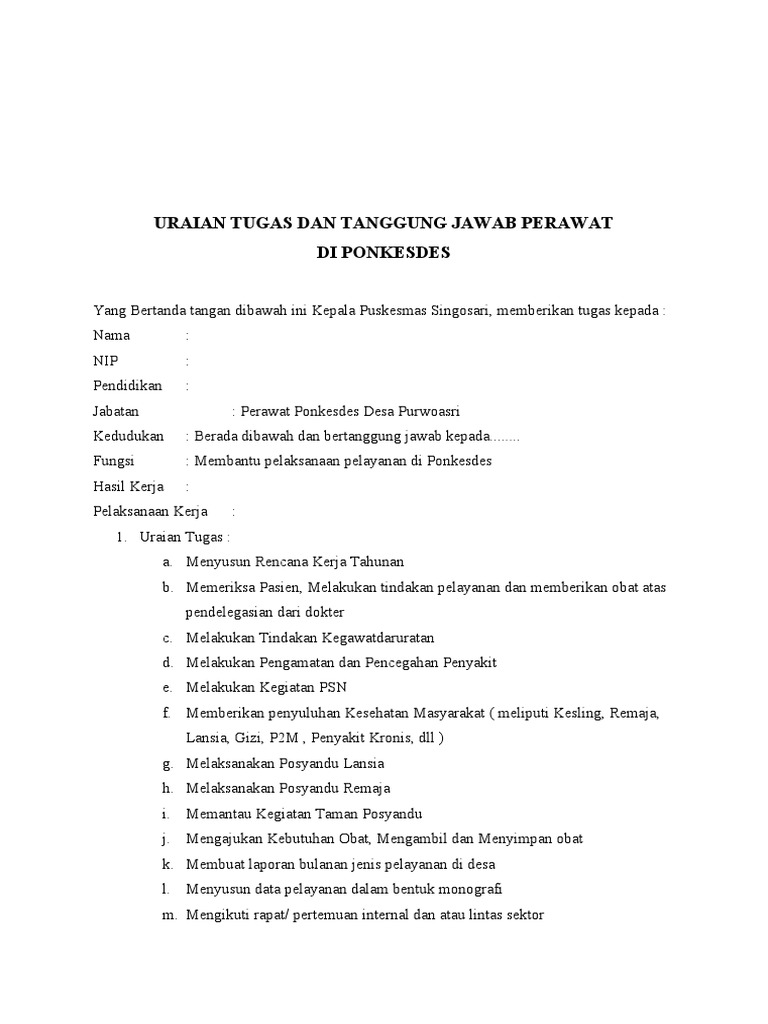 Uraian Tugas Dan Tanggung Jawab Perawat | PDF Uraian Tugas Dan Tanggung Jawab Perawat | PDF