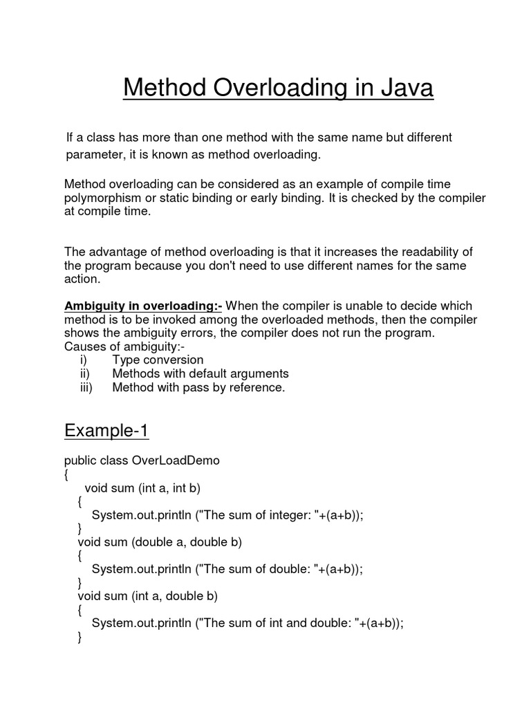Method Overloading | PDF | Method (Computer Programming) | Programming ...