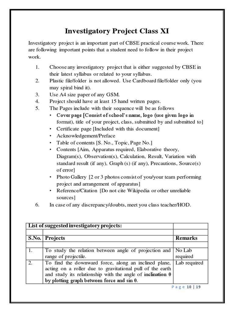 CBSE Investigatory Project Guidelines | PDF | Pendulum | Mechanics