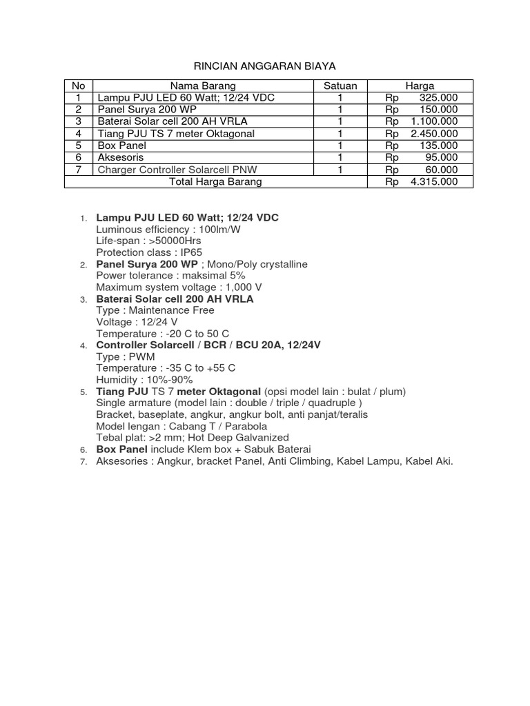 RAB PJU+Keterangan | PDF