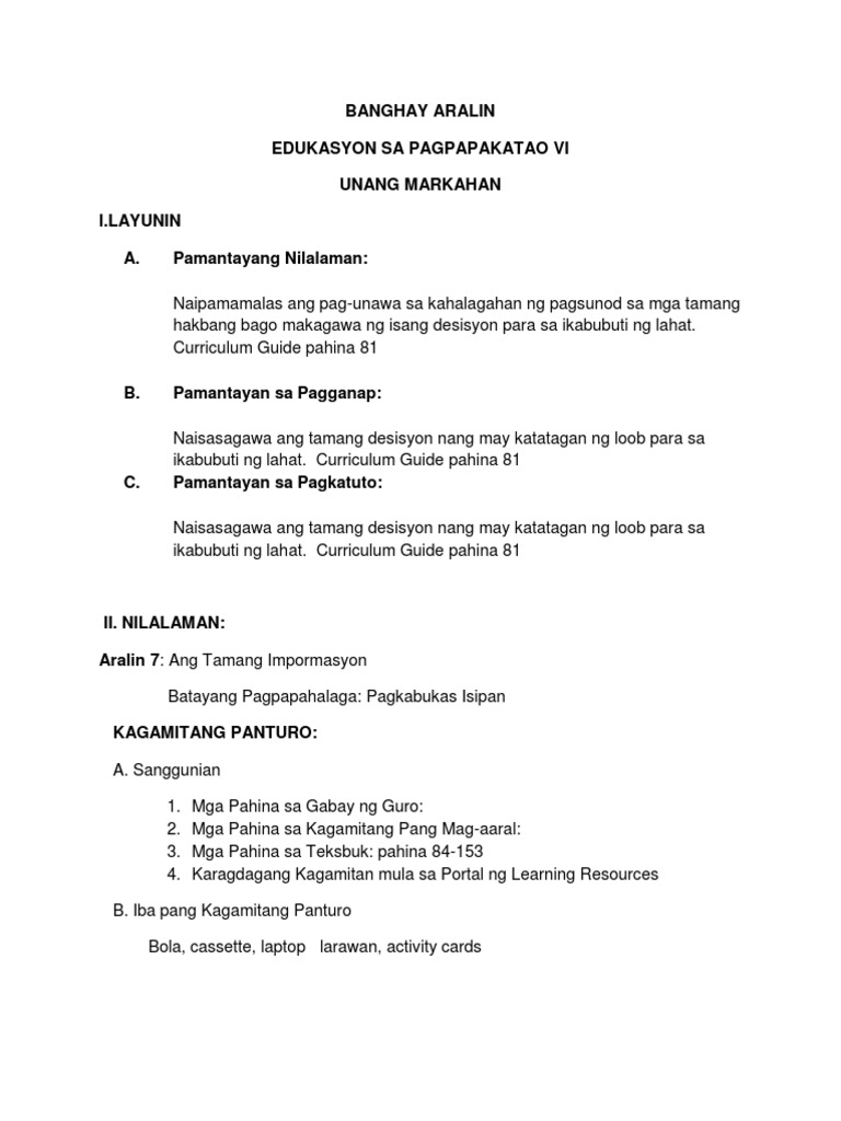 Esp 6 1st. Qtr. DLP Aralin 7 | PDF