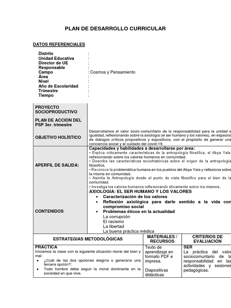 Plan de Desarrollo Curricular | PDF | Axiología | Moralidad