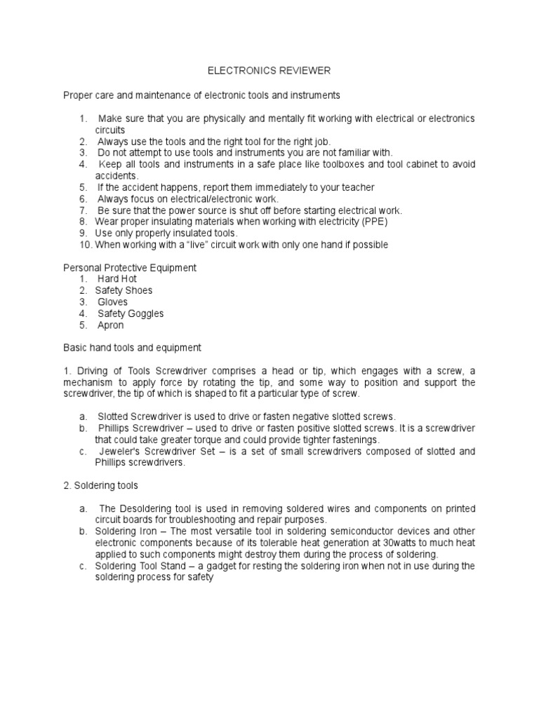 Electronics Reviewer | PDF | Soldering | Technical Drawing