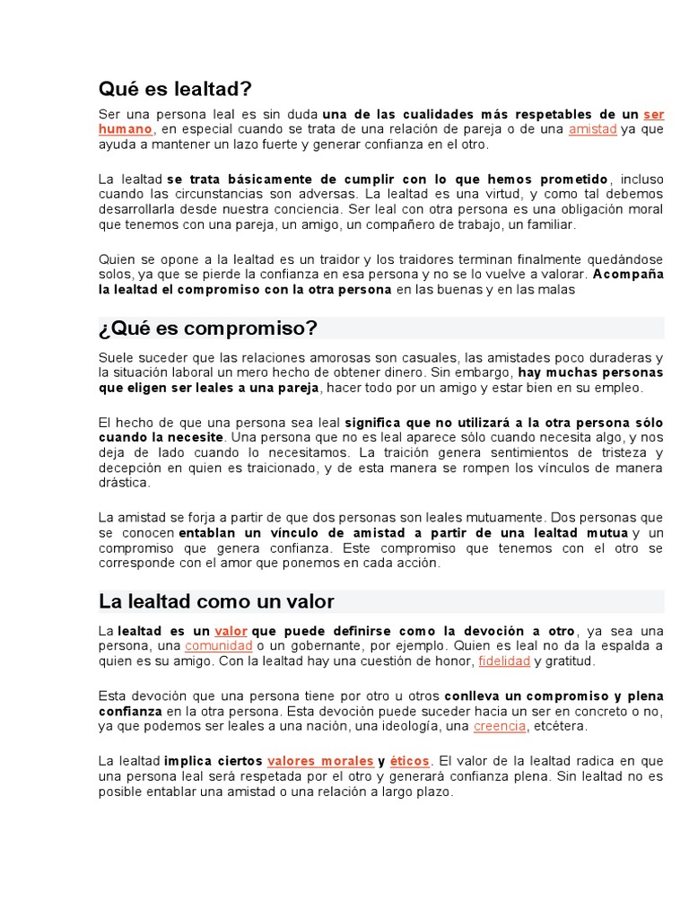 La lealtad: significado y valor esencial | PDF | Lealtad | Etica Aplicada