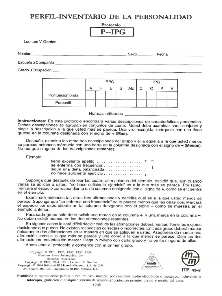 Test Gordon P-IPG (Cuadernillo) | PDF