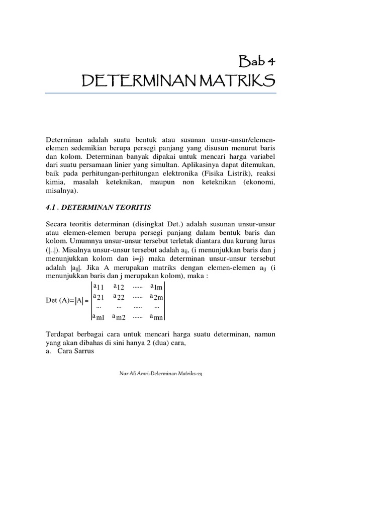 Cara Menghitung Determinan Matriks | PDF | Metode & Bahan Ajar