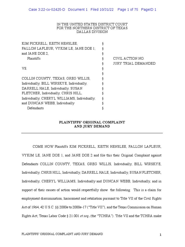 Federal Lawsuit Against Collin County DA Greg Willis | PDF | Prosecutor ...