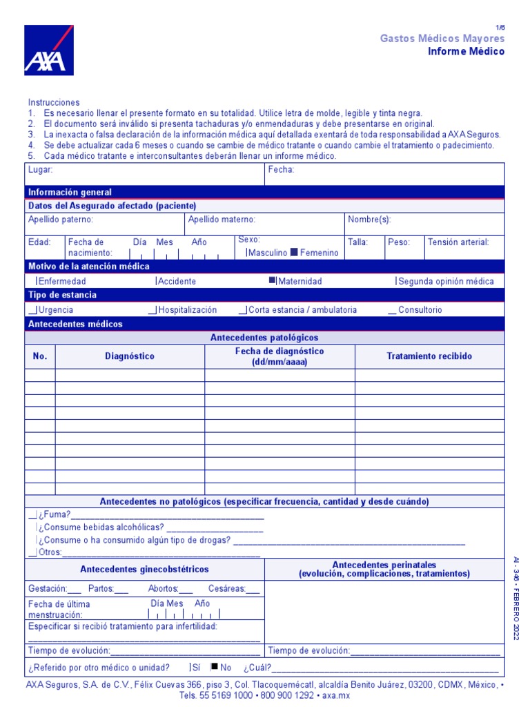 GM Form Informemedico Ai346 Feb22 | PDF | Seguro | Diagnostico medico