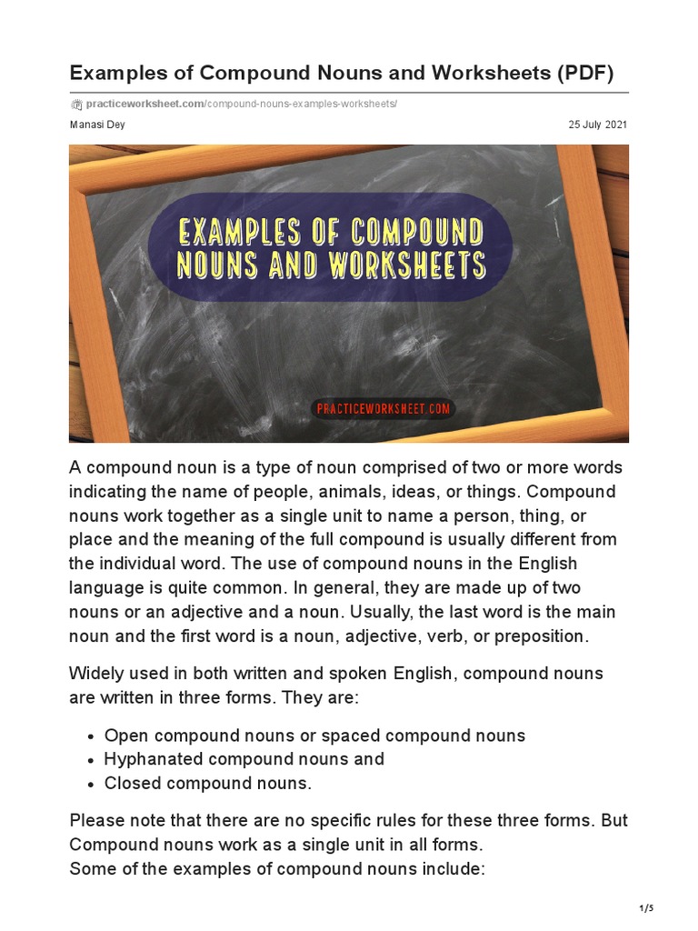 Compound Nouns: Examples and Worksheets | PDF | Noun | Adjective