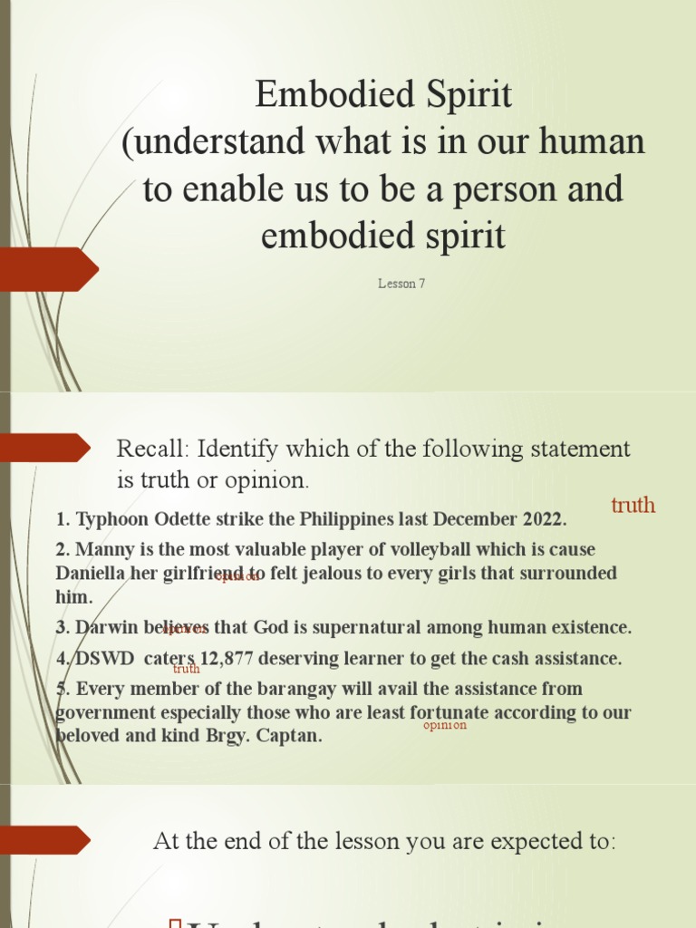 Lesson 7 Embodied Spirit | PDF | Soul | Reason