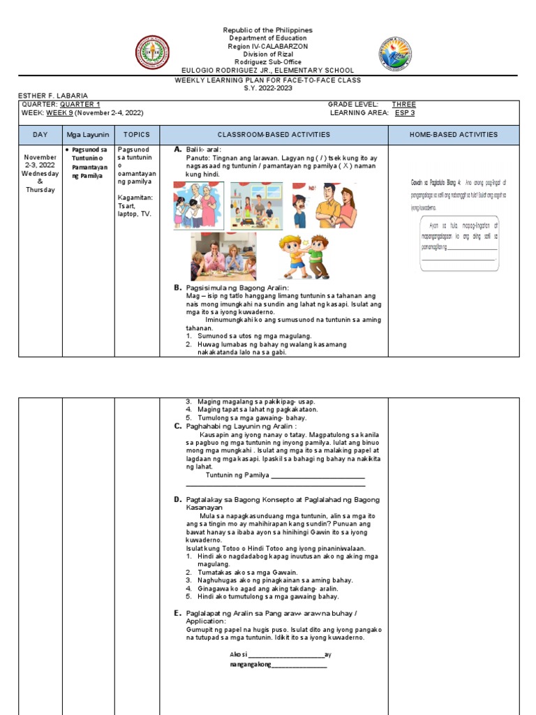 Esp Week 8 Q1 F2f Pdf