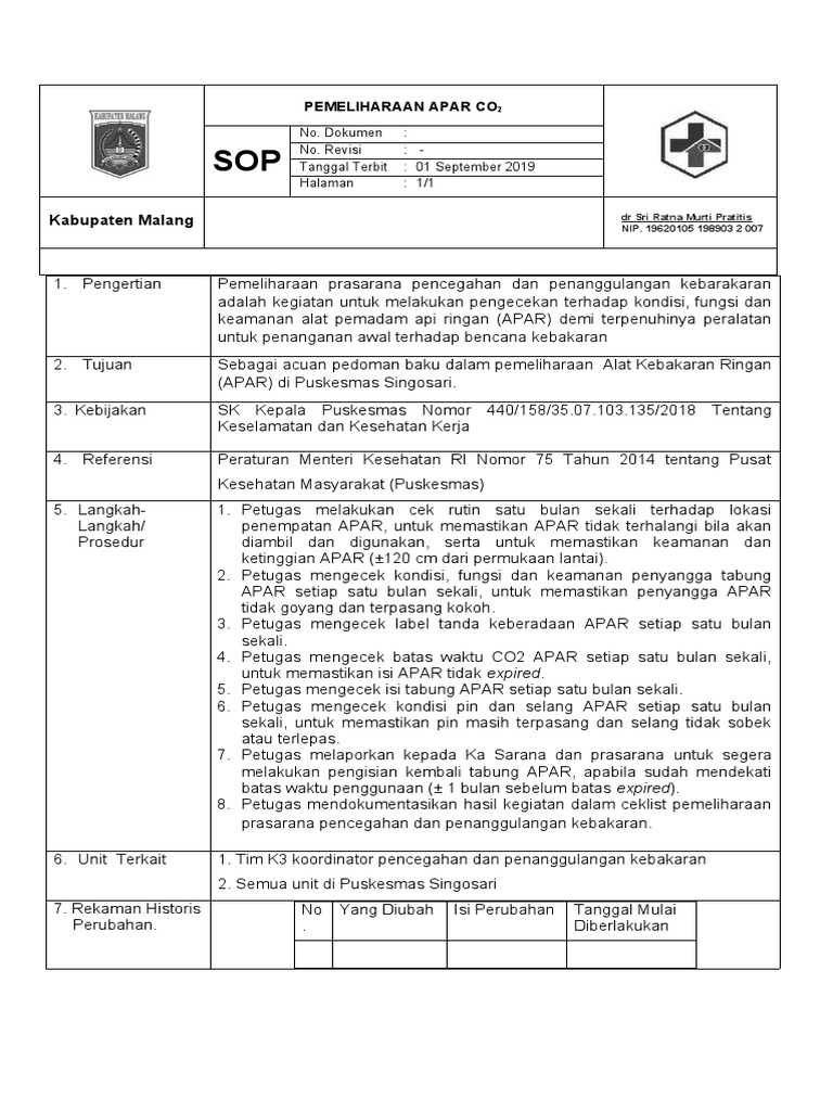 Sop Pemeliharaan Apar Co2 | PDF