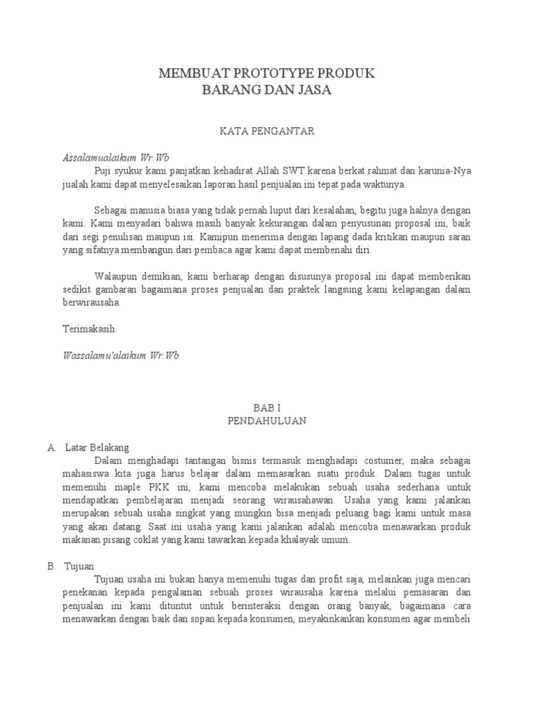 Contoh Prototype Produk Makanan | PDF