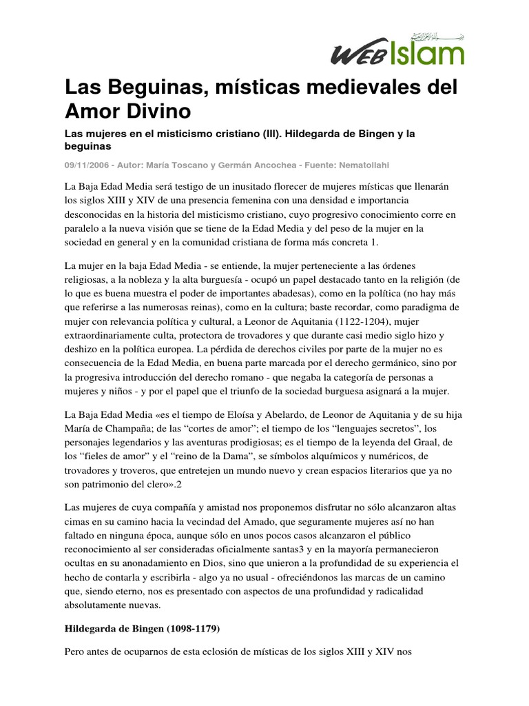 Las Beguinas Misticas Medievales Del Amor Divino | PDF | Misticismo | Edades medias