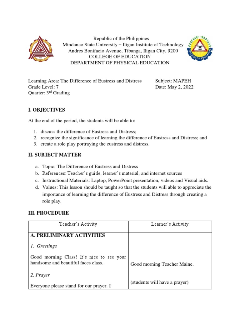 Lesson Plan Arts Stress | PDF | Stress (Biology) | Cognition