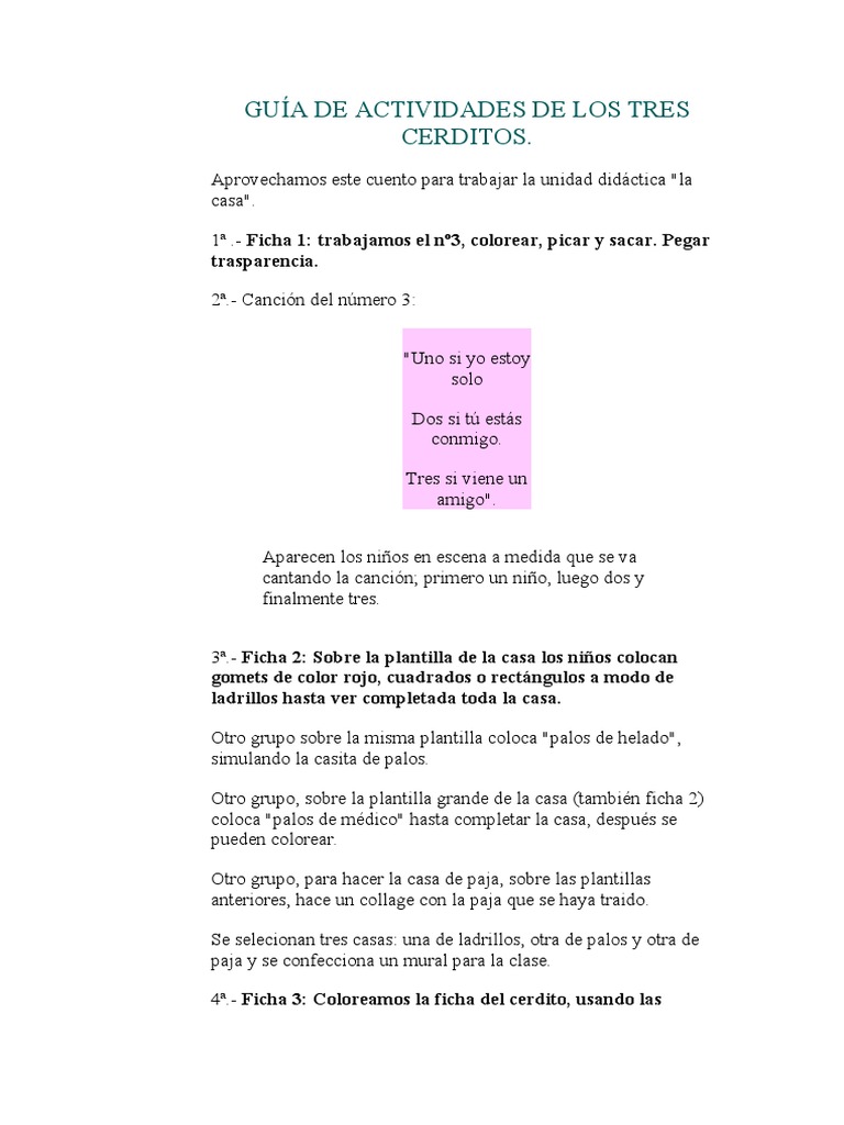 Guía de Actividades de Los Tres Cerditos | PDF