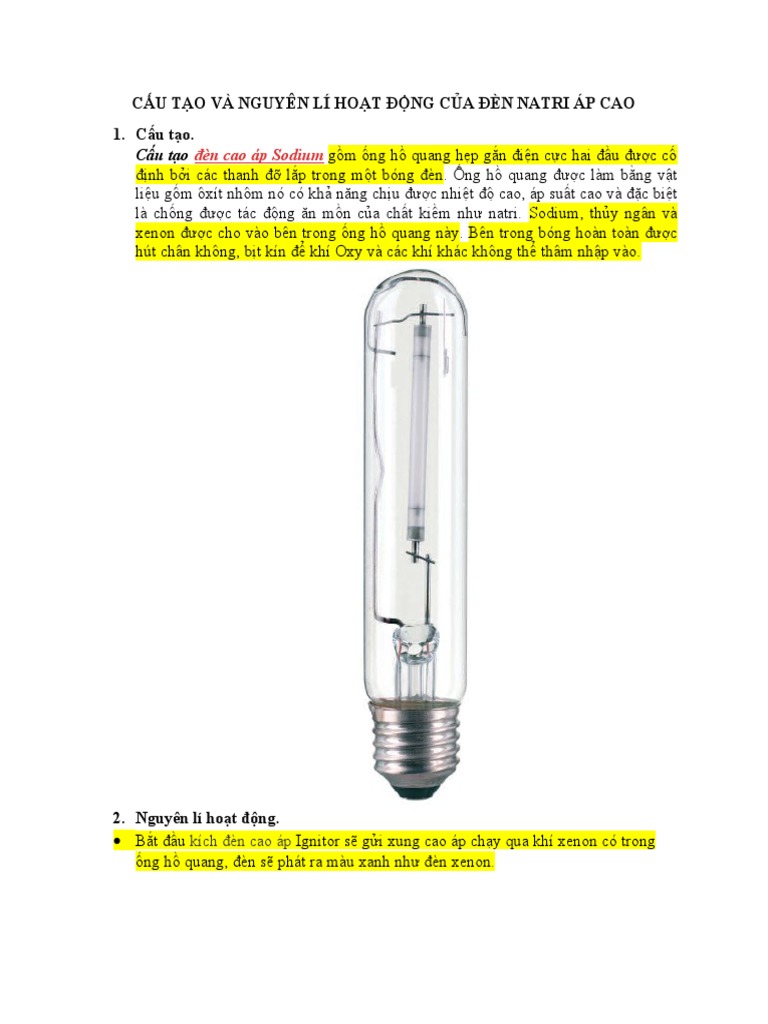 Cấu tạo và Nguyên lí hoạt động của đèn Natri Áp Cao | PDF