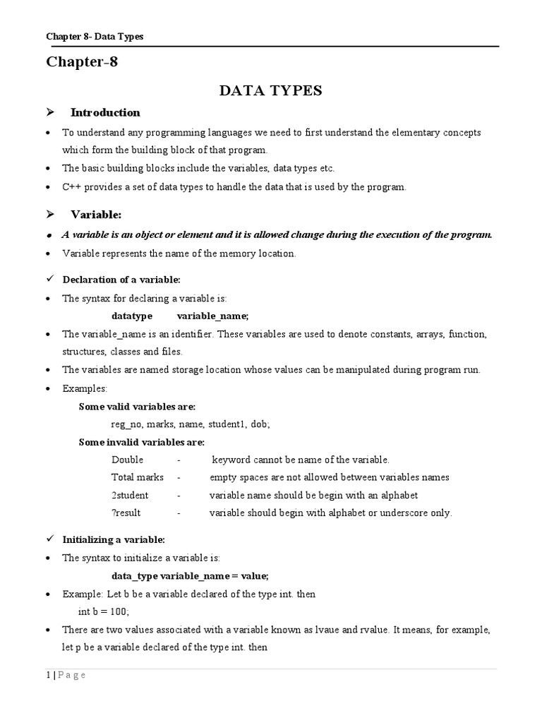Chapter 8 Data Types Pdf Variable Computer Science Data Type