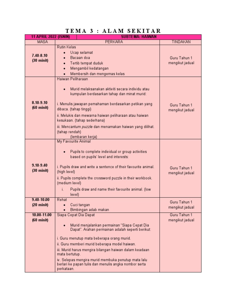Rancangan Pengajaran Transisi Tahun 1 (Minggu 4) | PDF