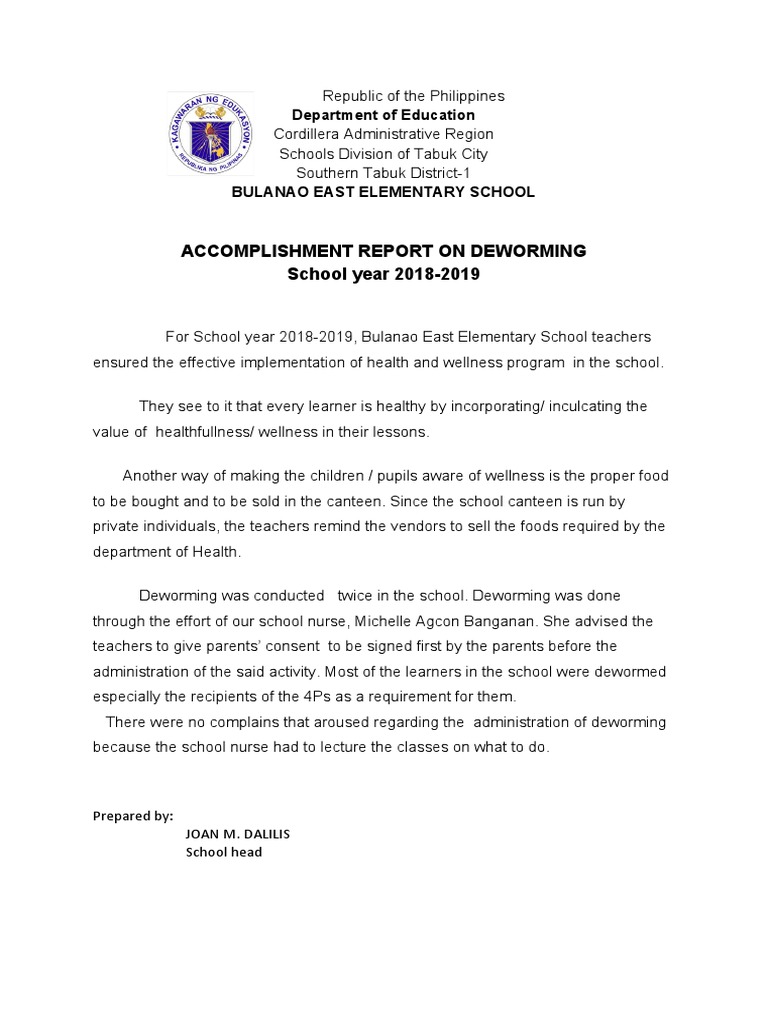 Accomplishment Report On DEWORMING & iMMUNIZATION | PDF