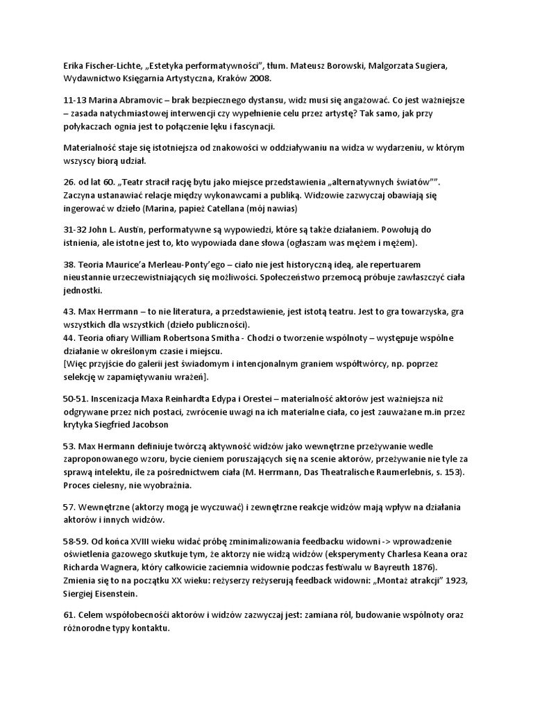 Erika Fischer-Lichte, Estetyka Performatywności | PDF