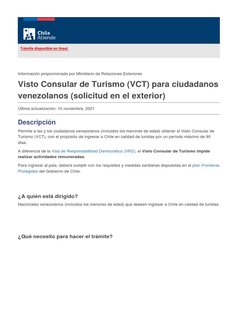 Visto Consular de Turismo (VCT) para Ciudadanos Venezolanos (Solicitud ...