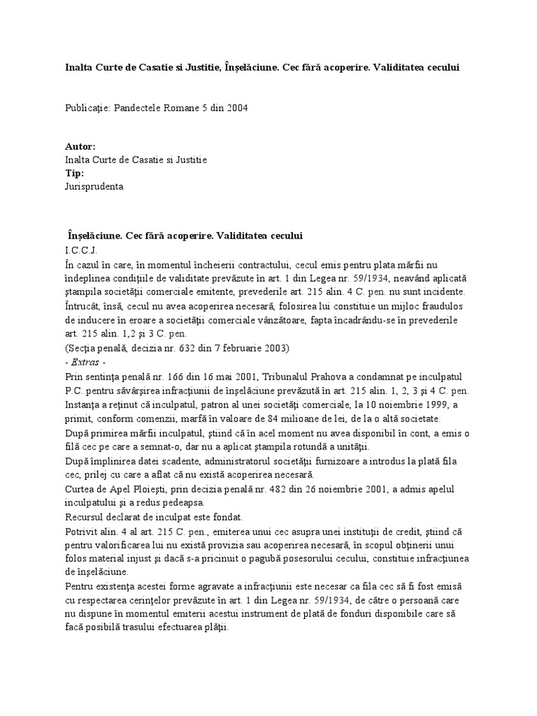 Inalta Curte de Casatie Si Justitie Inselaciune | PDF