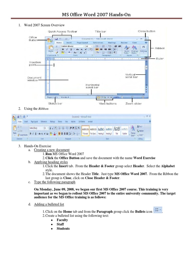 Hands On Word2007 | PDF | Microsoft Word | Graphical User Interfaces