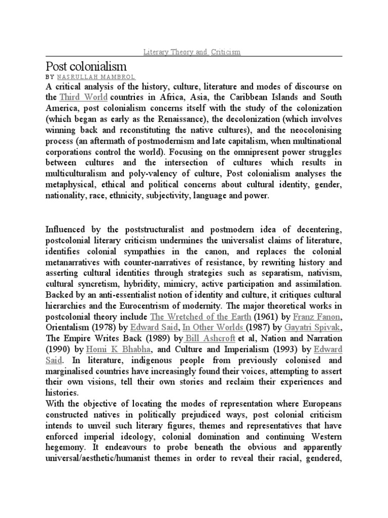 Post Colonialism Theory | PDF | Feminism | Gender Studies
