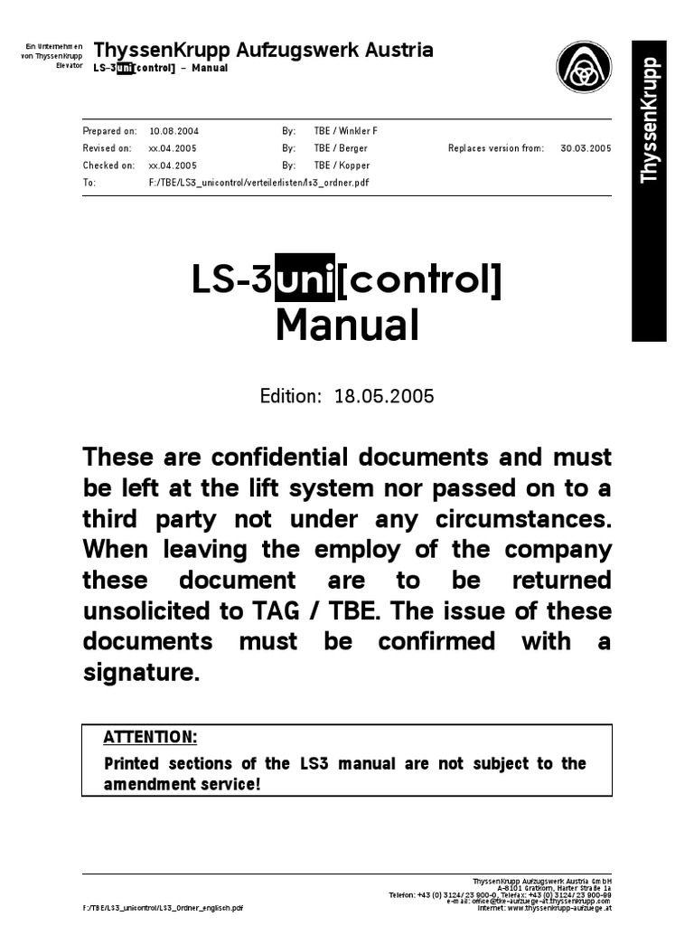 LS-3 Uni Control Manual | PDF | Elevator | Input/Output