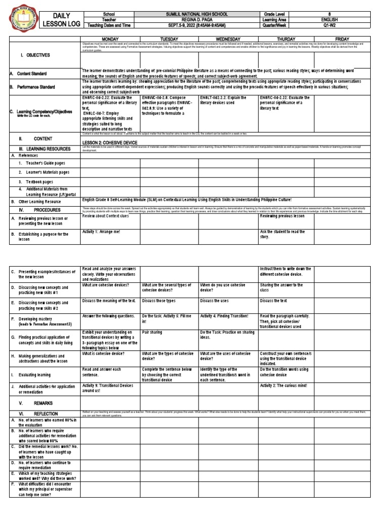 Dll-Q1-W2-Eng 8 | Download Free PDF | Learning | Teaching Method