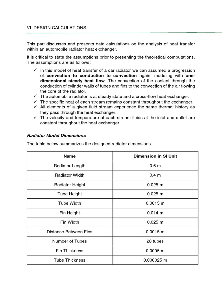 Car Radiator Design Calculations | PDF | Radiator | Heat Transfer