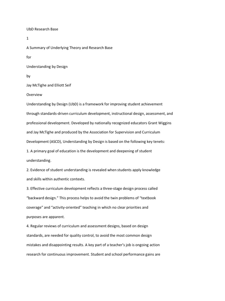 UbD Research Base | PDF | Educational Assessment | Curriculum