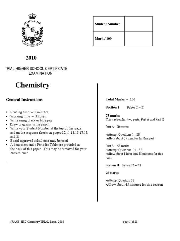 2010 JR HSC Chemistry Trials | PDF | Acid | Anode