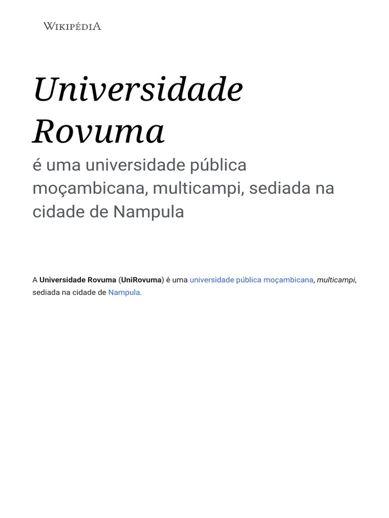 Universidade Rovuma - Wikipédia, A Enciclopédia Livre | PDF ...