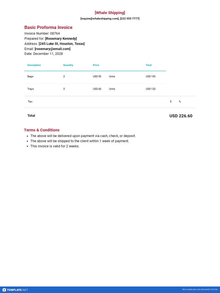 Basic Proforma Invoice Template | PDF