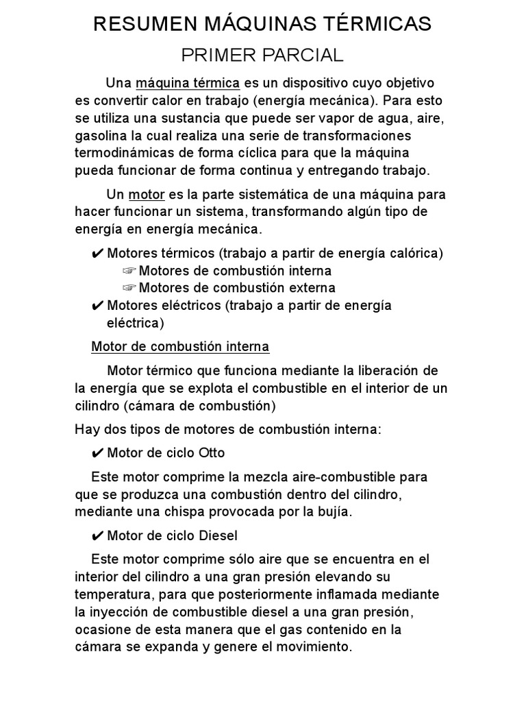 Resumen Máquinas Térmicas | PDF | Motor de combustión interna | Turbocompresor