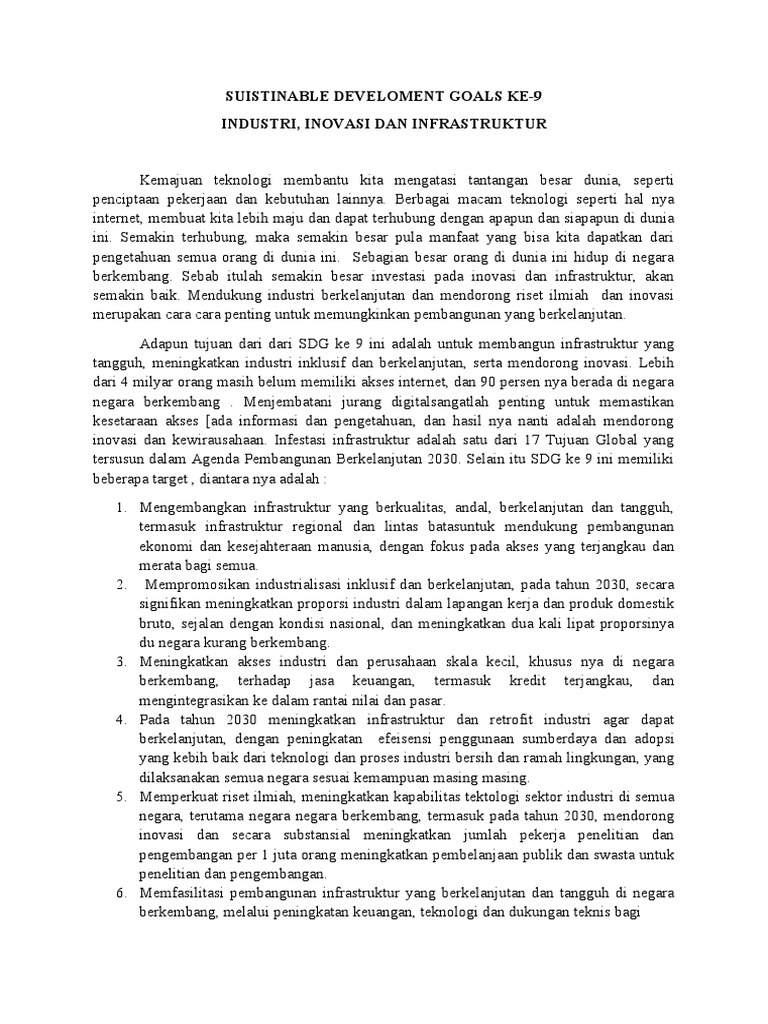 SDG 9: Inovasi dan Infrastruktur Berkelanjutan | PDF
