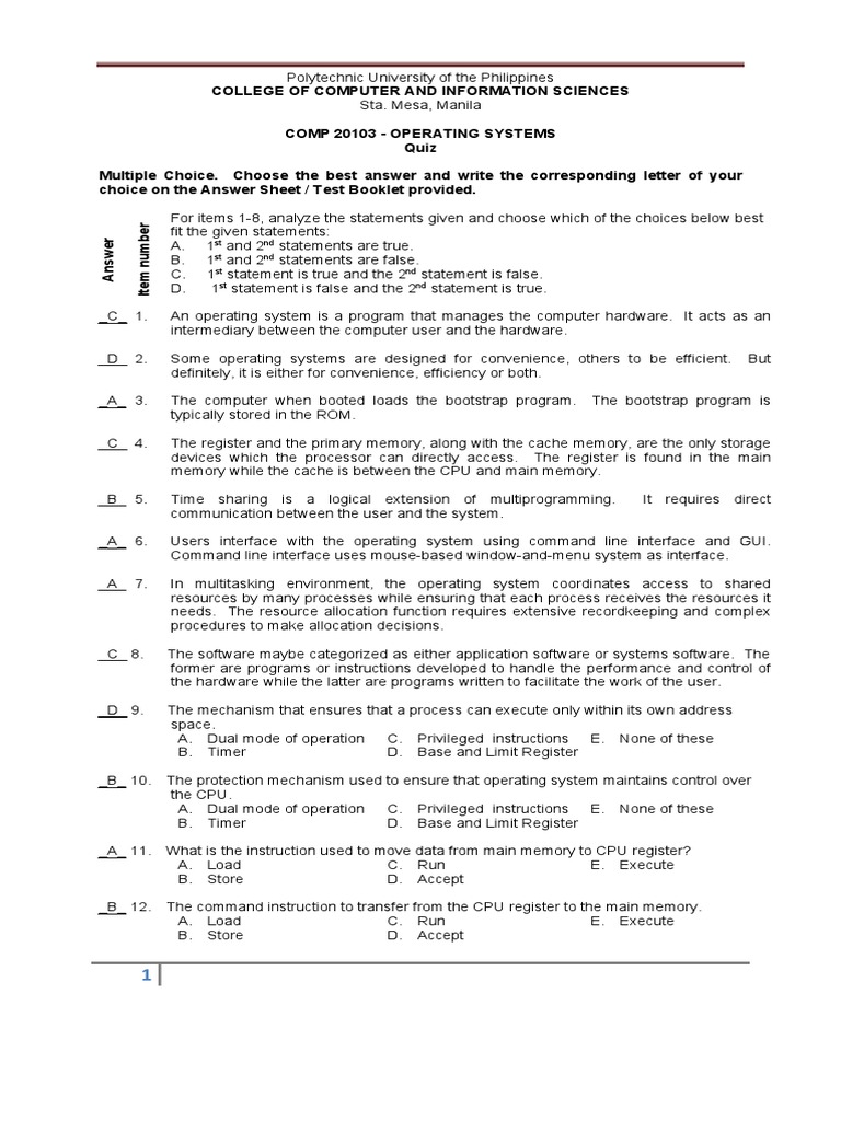 Answer Keys | PDF | Computer Data Storage | Scheduling (Computing)