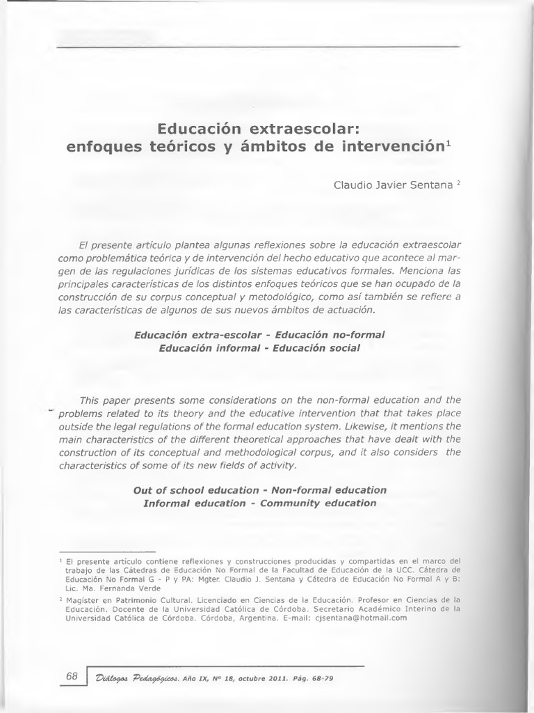 Educación Extraescolar de Claudio Sentan | PDF | Aprendizaje | Institución