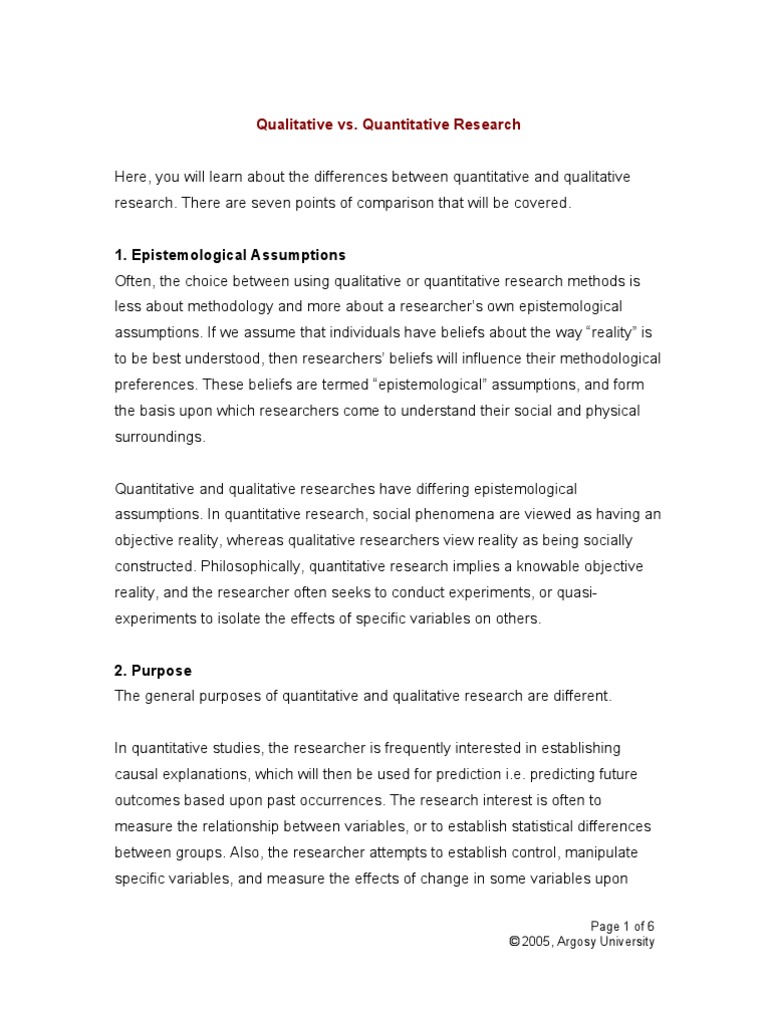 Epistemological Assumptions: Qualitative vs. Quantitative Research ...