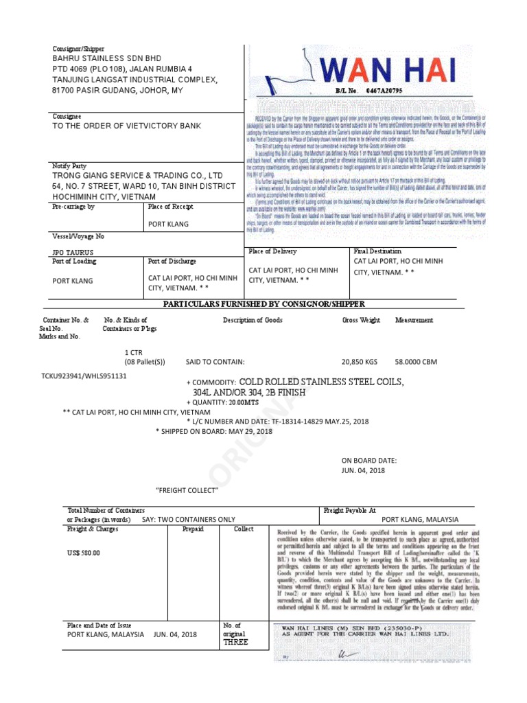 5.bill of Lading | PDF | Cargo | Service Industries